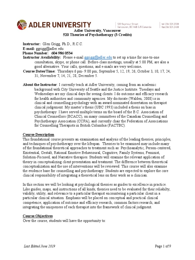 Theories of Psychotherapy Course Overview | PDF | Academic Dishonesty ...