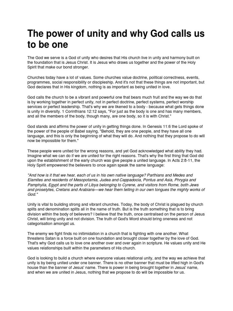 The Power of Unity and Why God Calls Us To Be One | PDF | Christian ...
