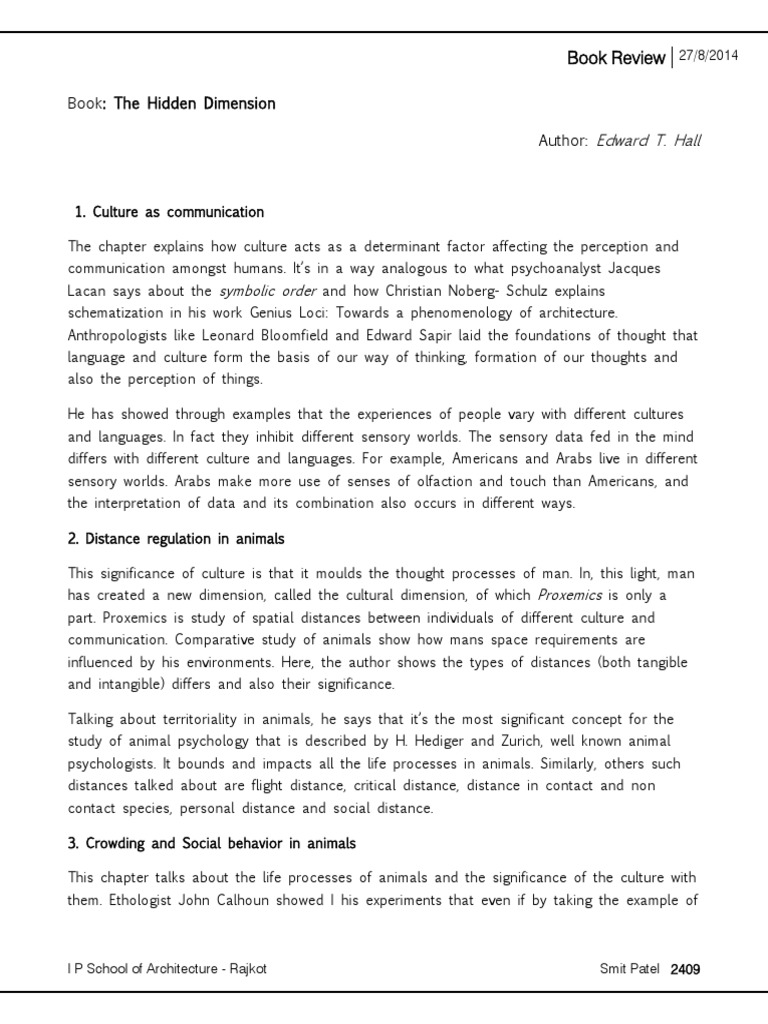 Book: The Hidden Dimension Author: Edward T. Hall: Symbolic Order | PDF ...