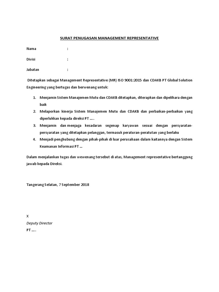 Draft Surat Pengangkatan MR | PDF