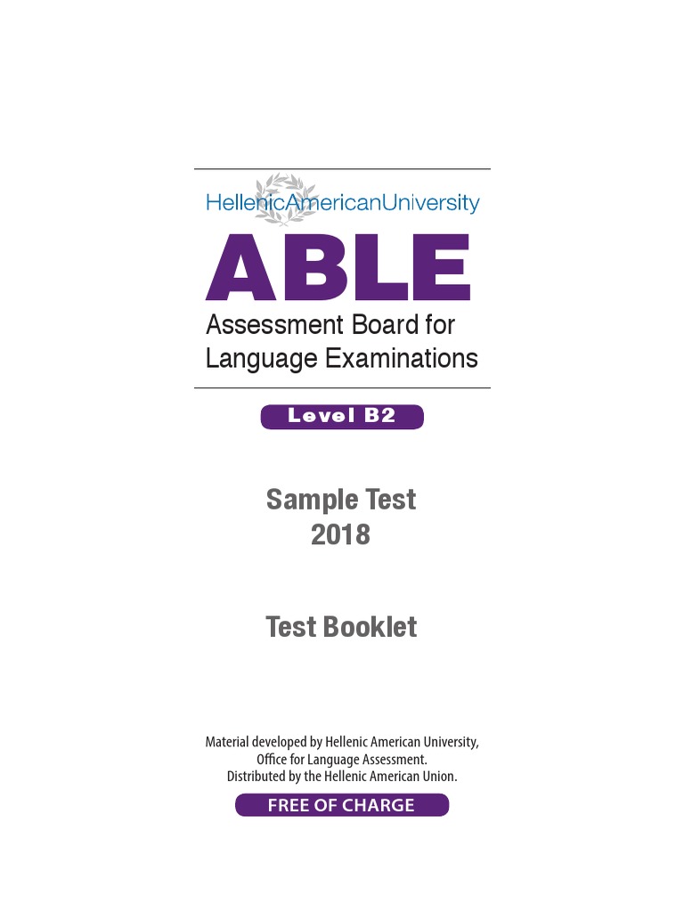 Able B2 - Sample Test - 2019 PDF | PDF | Question | Test (Assessment)