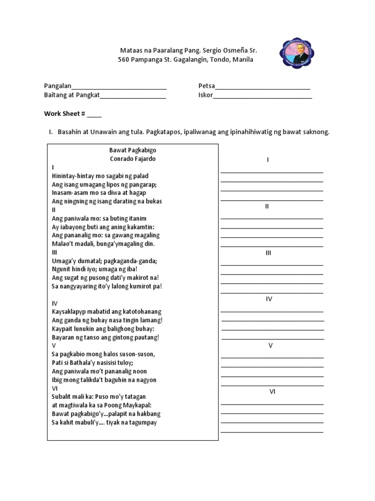 Aralin 3 Activity Sheets | PDF
