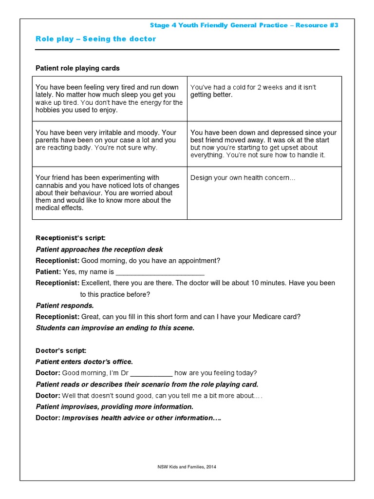 Role Play - Seeing The Doctor: Stage 4 Youth Friendly General Practice ...