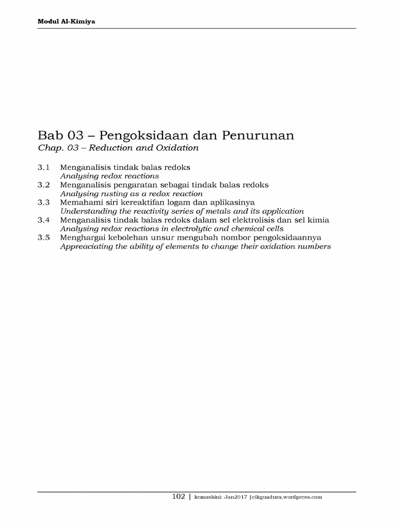 Bab 03 Redoks Edisi BM Bi 2017 JPWN Update 18 1 17 PDF | PDF