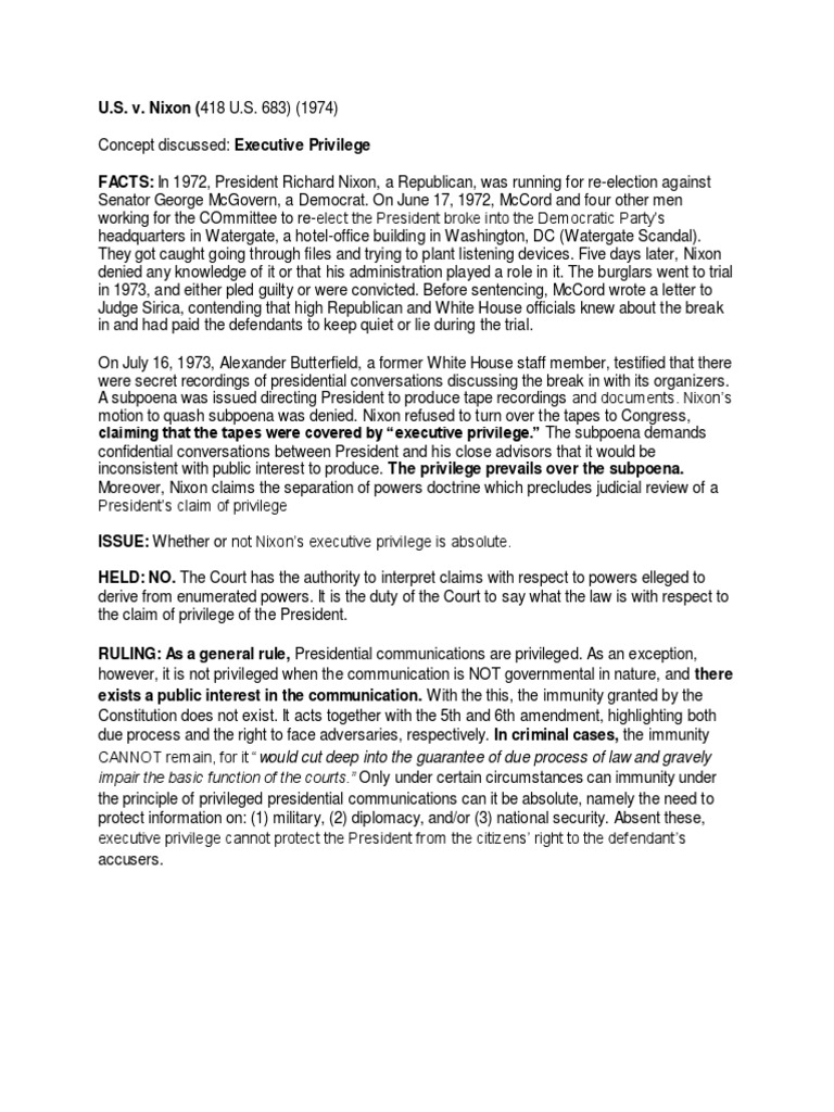 US V Nixon | PDF | Executive Privilege | Watergate Scandal