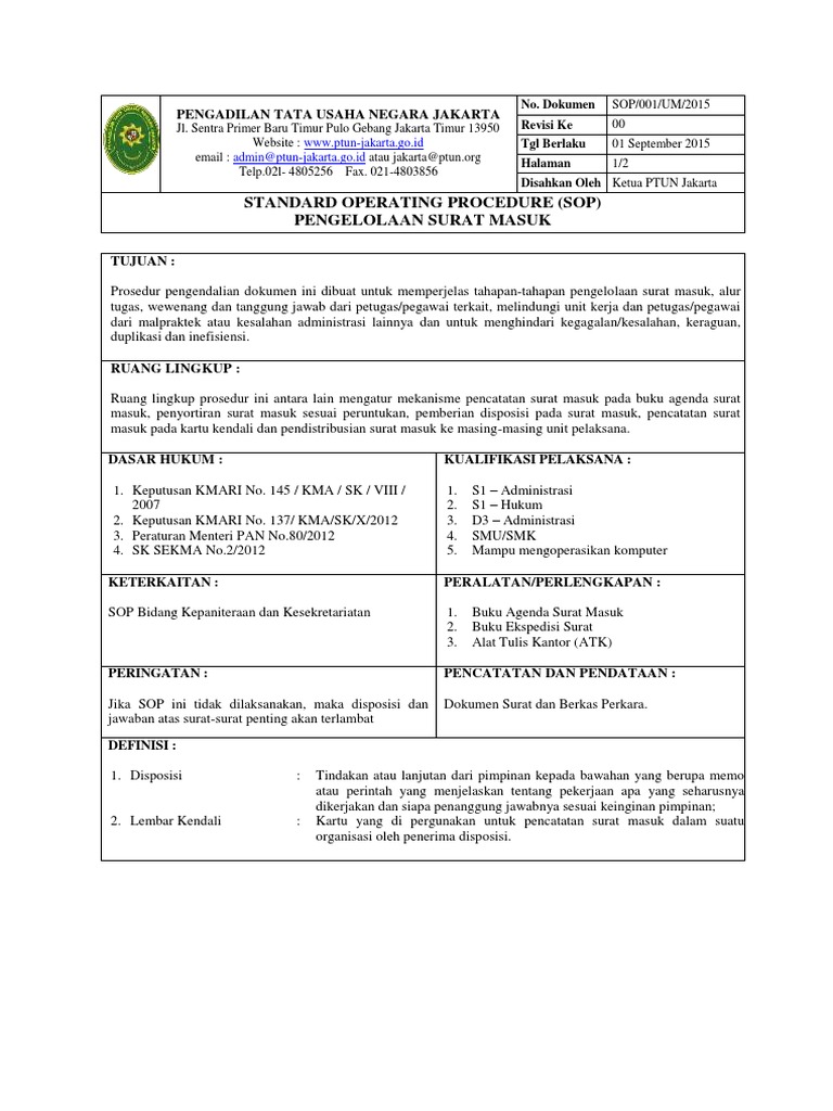 CONTOH SOP Surat Masuk Dan Surat Keluar | PDF