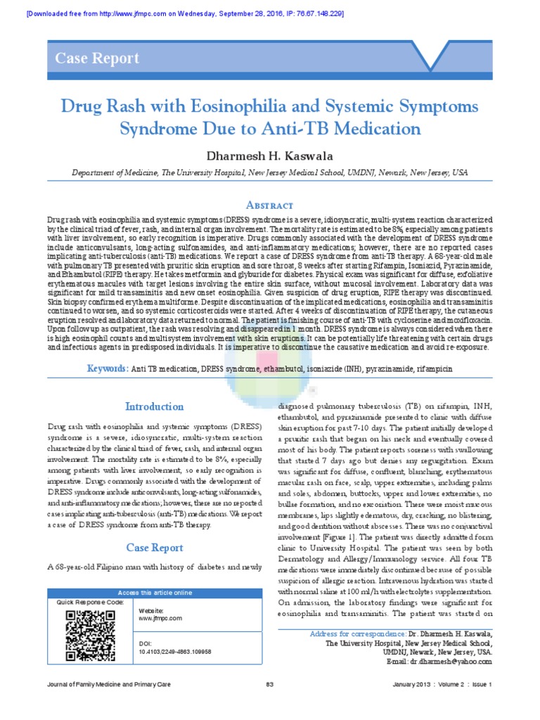 DRESS Syndrome Induced by Anti-TB Drugs | PDF | Diseases And Disorders ...