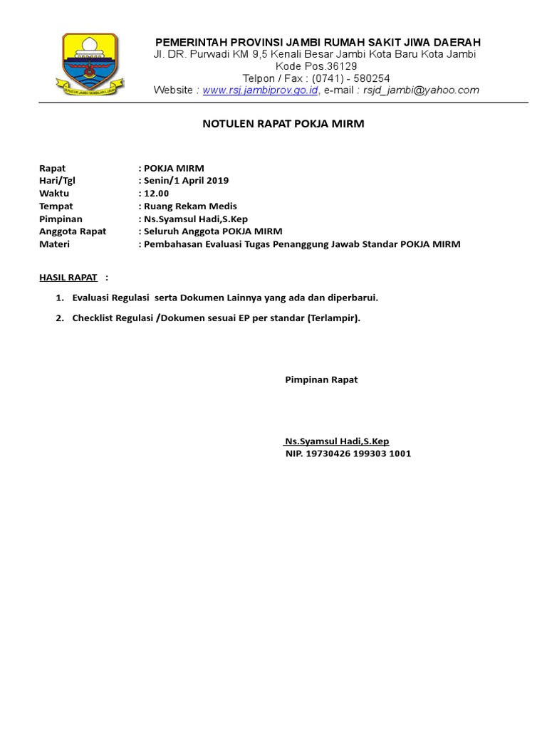 Notulen Rapat Pokj Mirm 3 | PDF