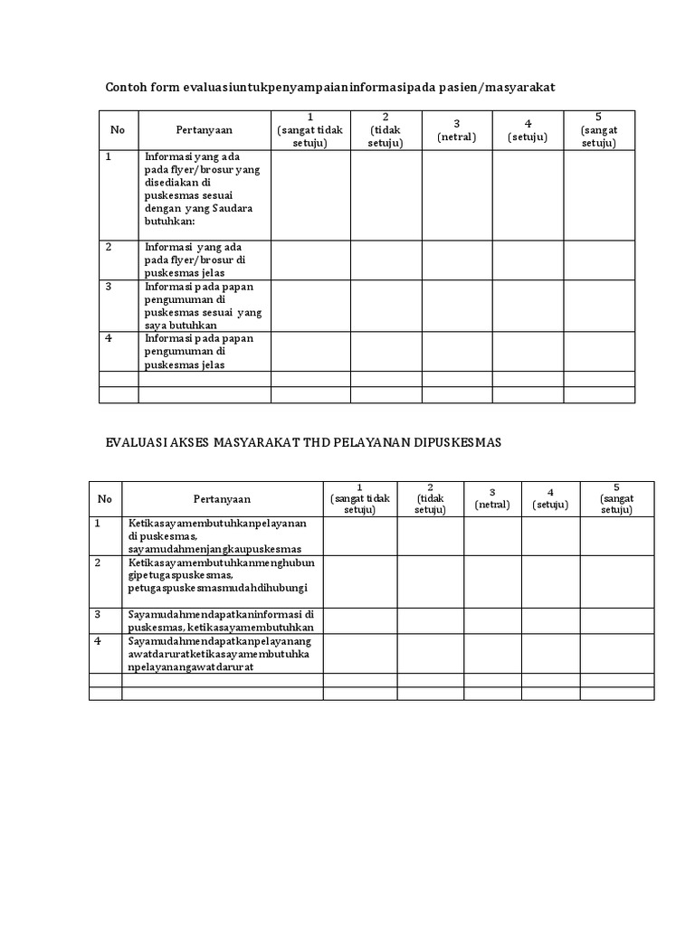 Contoh Form Evaluasi Untuk Penyampaian Informasi Pada Pasien | PDF