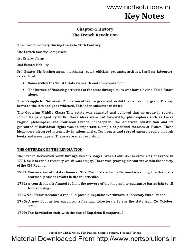 09 Social Science Key Notes History Ch1 The French Revolution | PDF ...