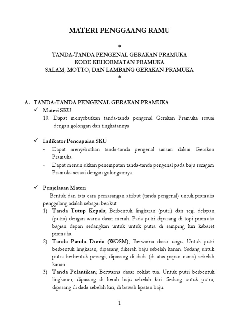 Materi Pramuka Ramu - Tanda Pengenal, Kode Kehormatan, Salam, Motto ...