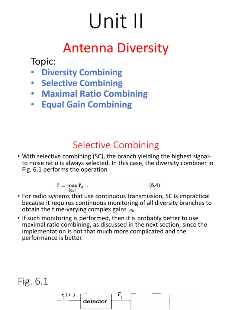 Maximal Ratio Combining Selective Combining And Equal Gain Combining