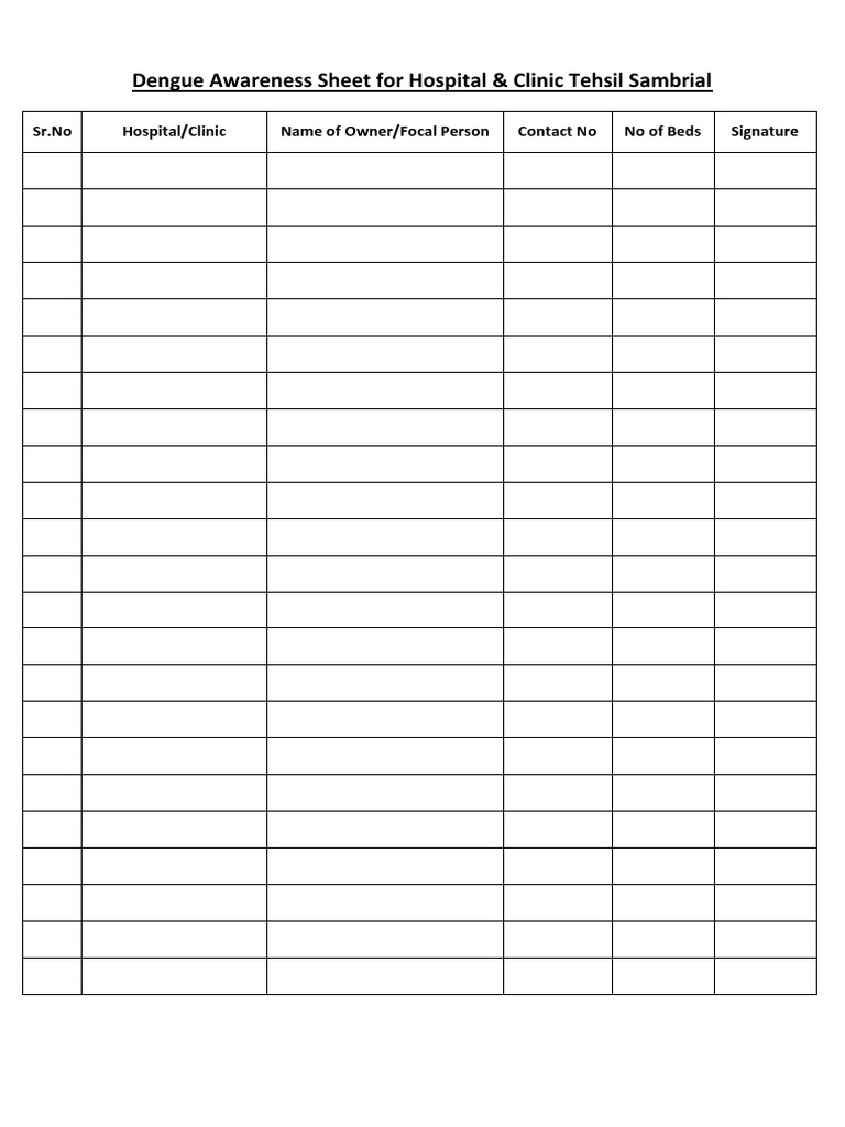 Dengue Awareness Sheet For Hospital PDF | PDF