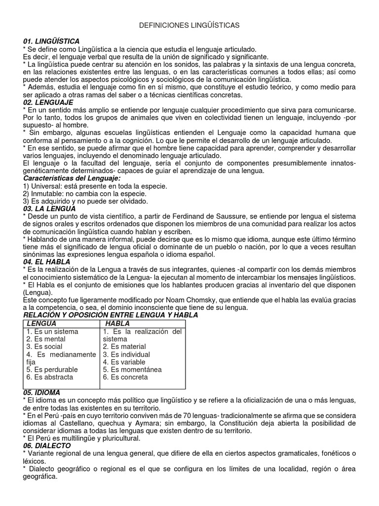 Definiciones Lingüísticas | PDF | Palabra | Dialecto