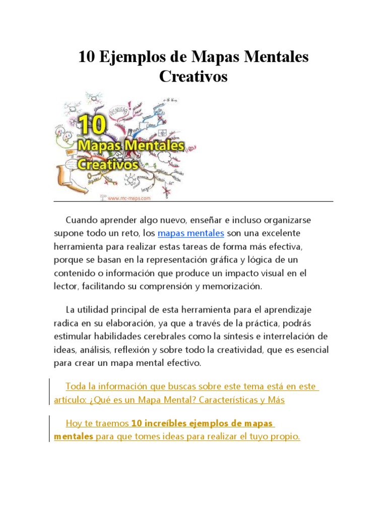 Mapas Mentales Creativos 10 Ejemplos de | PDF | Mapa | Creatividad