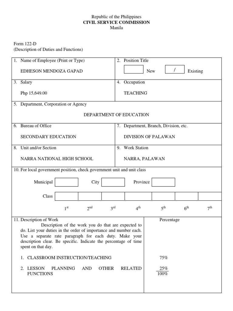 CSC Form 122 D | PDF | Business | Further Education