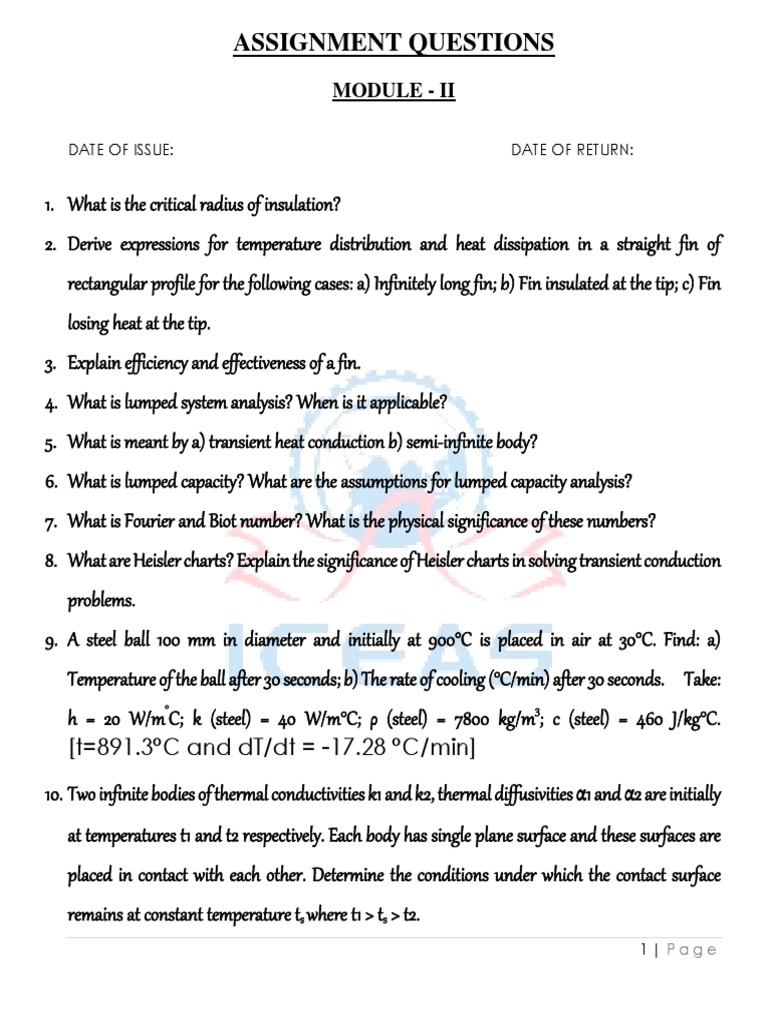 Heat Transfer Assignment Questions | PDF