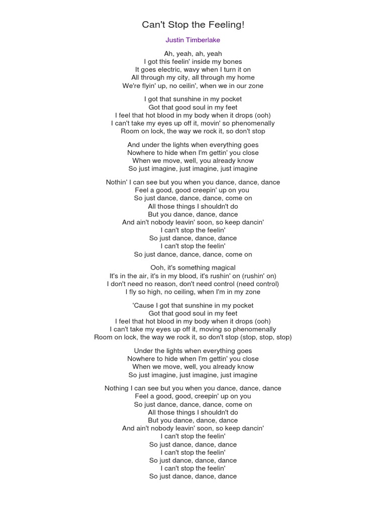 Can't Stop The Feeling!: Justin Timberlake | PDF