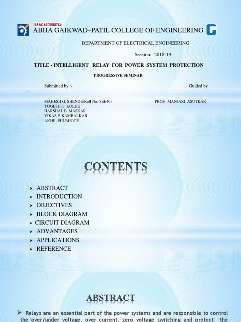 Project PPT 1 | PDF | Electric Power System | Relay