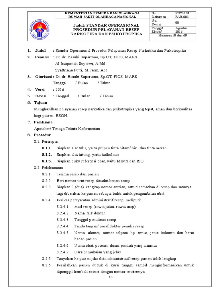 Sop Pelayanan Resep Narkotika Dan Psiko Done | PDF