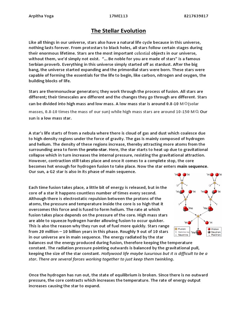 The Stellar Evolution: M (Solar Masses, 0.8-10 Times The Mass of Our ...