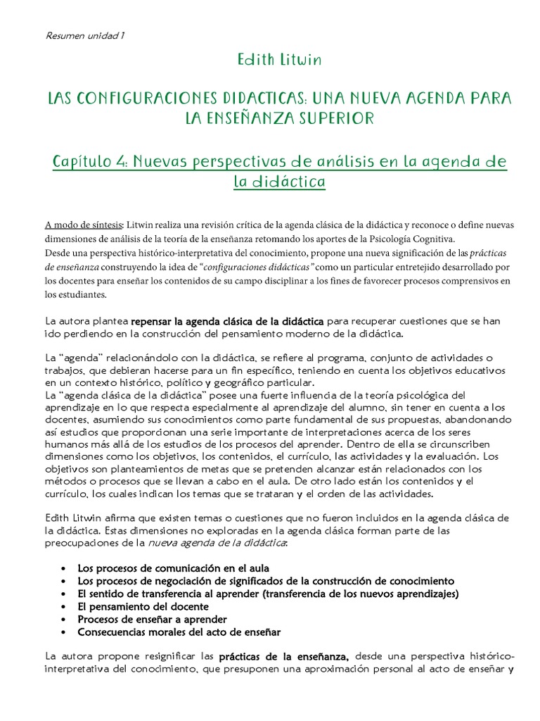 Resumen Edith Litwin LAS CONFIGURACIONES DIDÁCTICAS: UNA NUEVA AGENDA PARA LA ENSEÑANZA SUPERIOR ...
