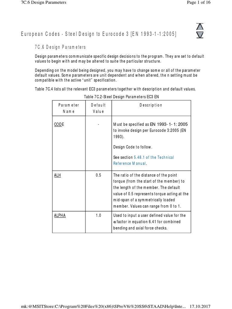 Design Parameters for Steel Design According to Eurocode 3 (EN 1993-1-1 ...
