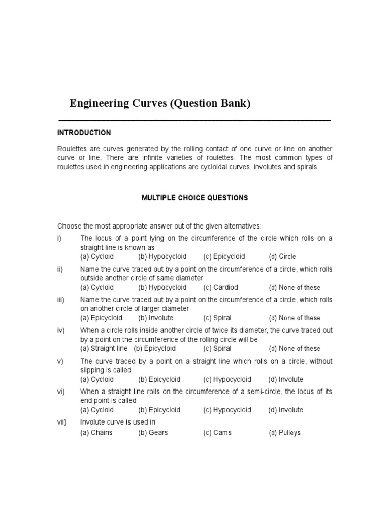 Engineering Curves (Question Bank) : (D) Circle | PDF | Helix | Circle