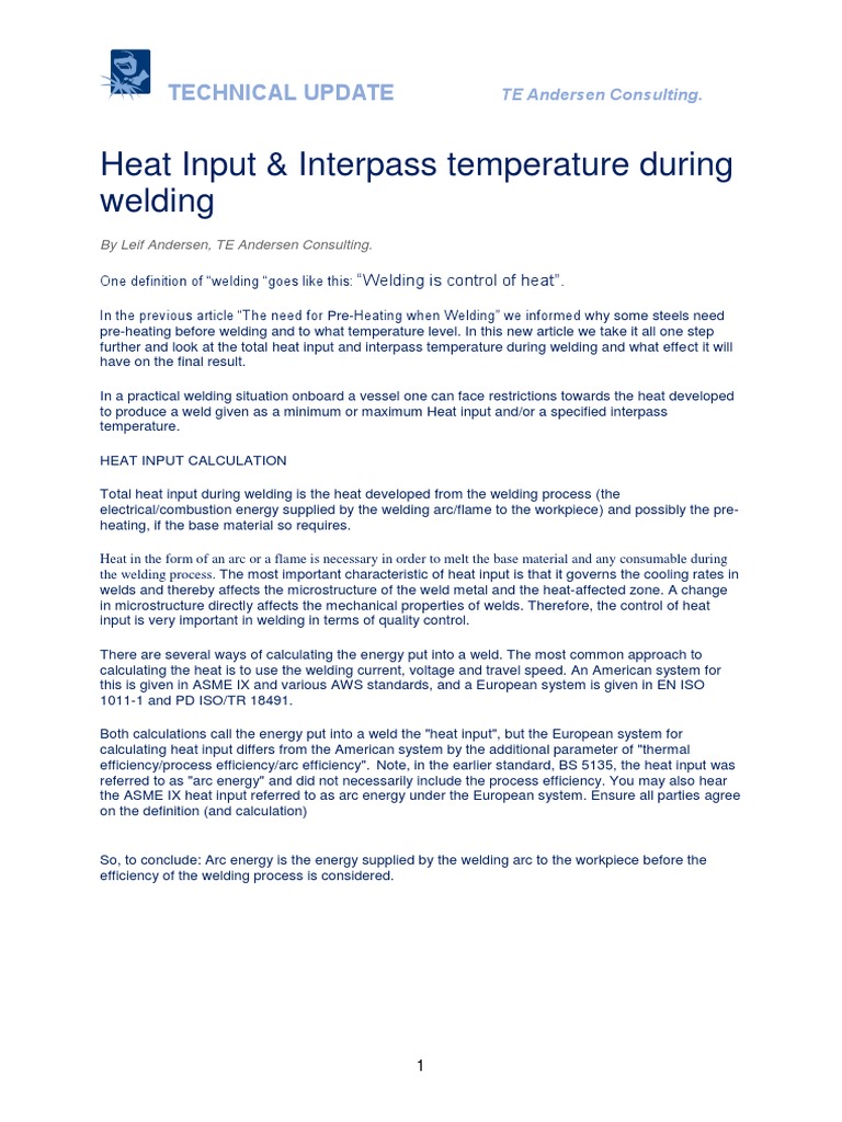 Heat Input & Interpass temperature during welding: Technical Update ...