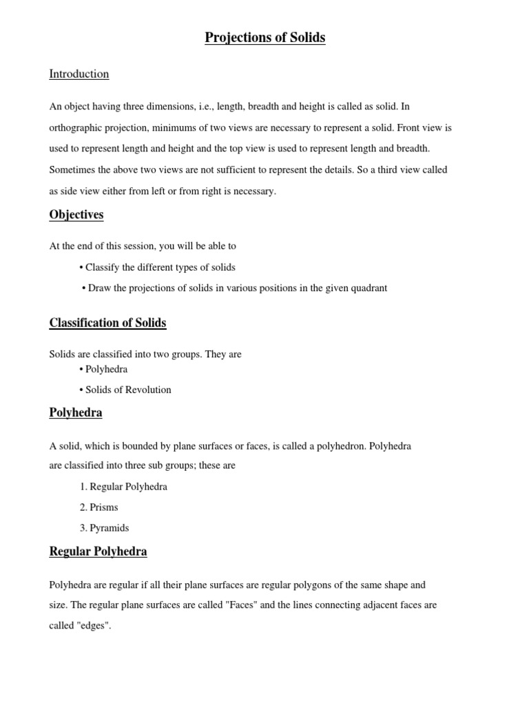 Projection of Solids Notes | PDF