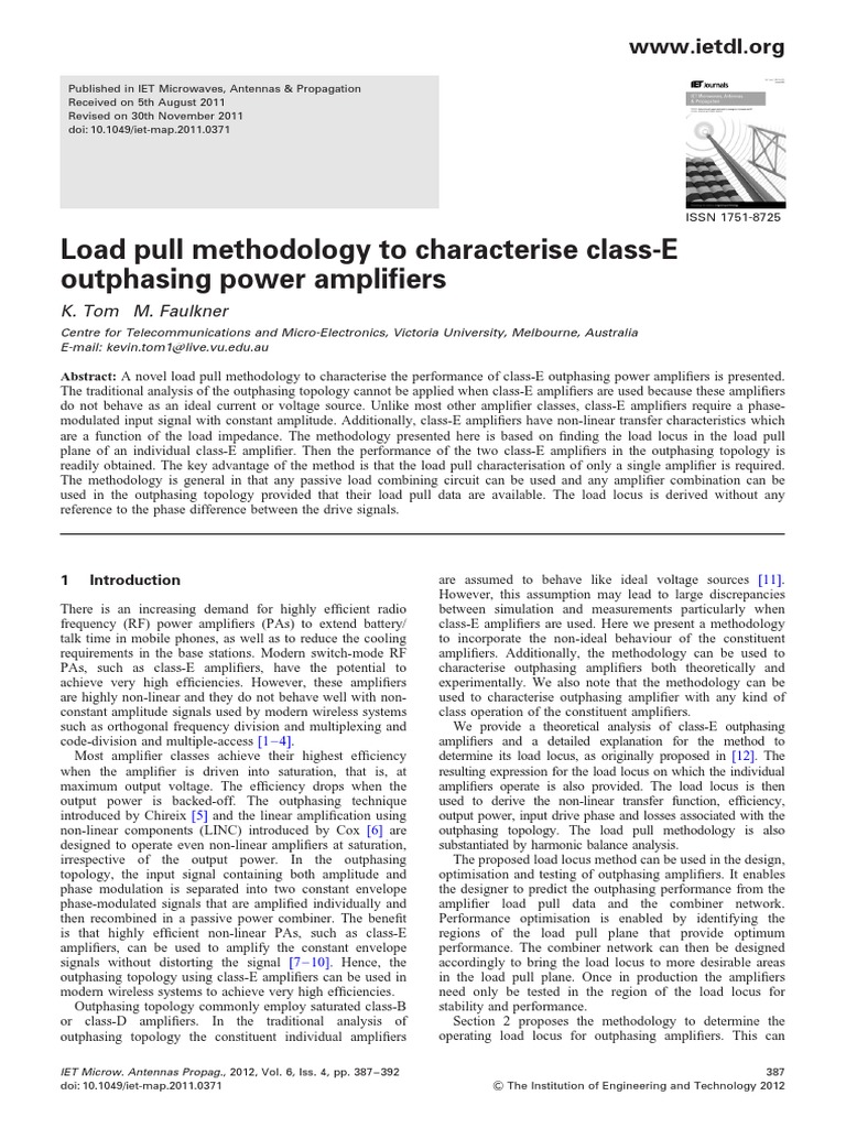 Load Pull Methodology To Characterise Class-E Outphasing Power Amplifiers | PDF | Amplifier ...