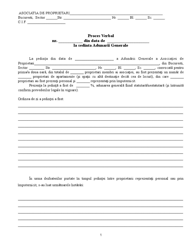 Model Proces Verbal Adunare Generala | PDF