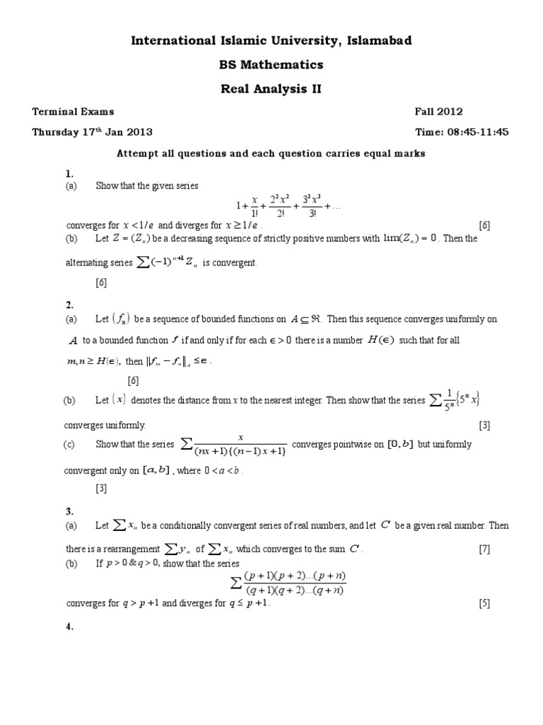 International Islamic University, Islamabad BS Mathematics Real ...