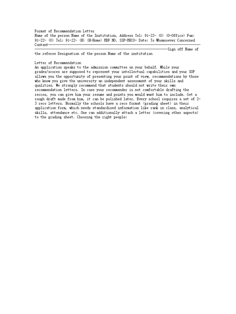 Format of Recommendation Letter | PDF | Graduate School | University