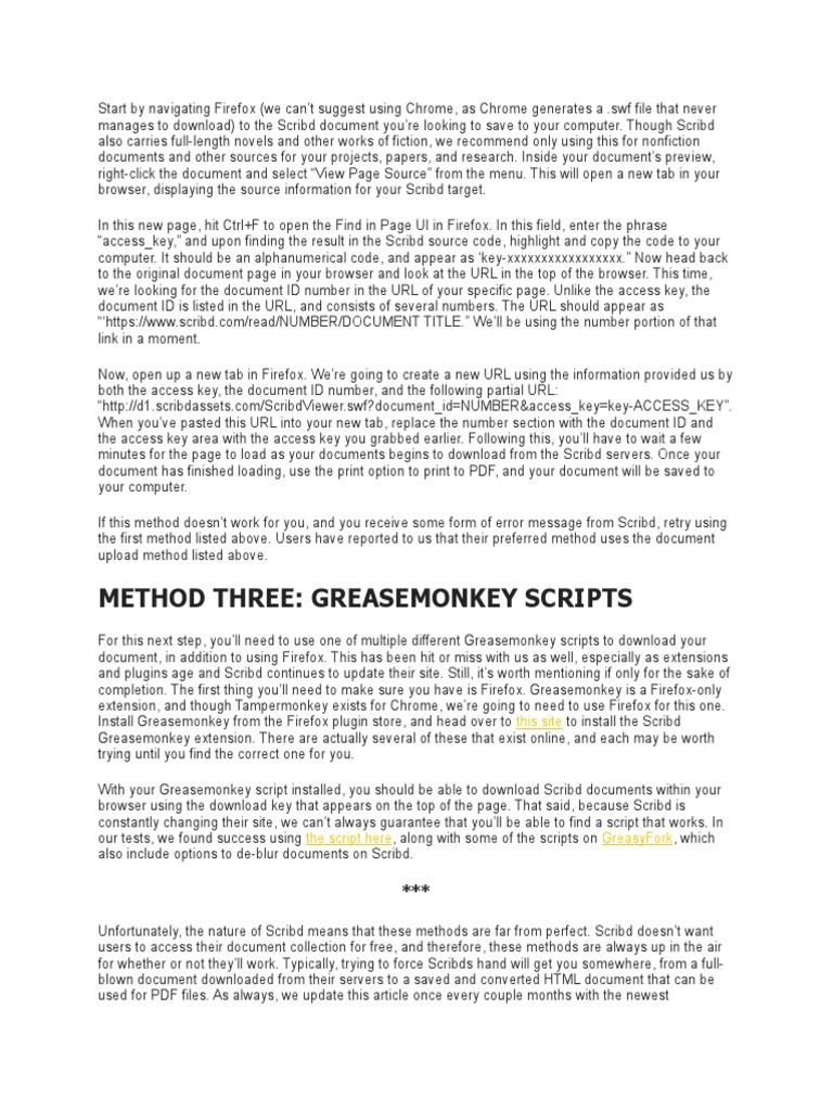 Three Methods for Downloading Documents from Scribd Including Using the ...