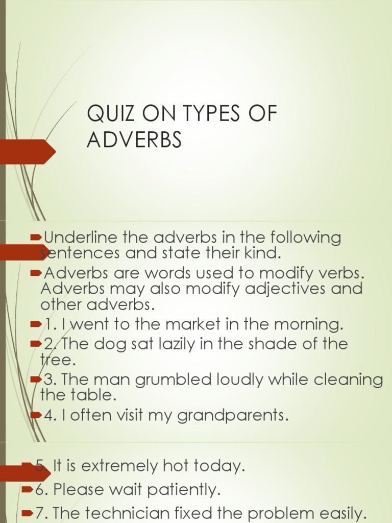 Quiz On Types of Adverb | PDF