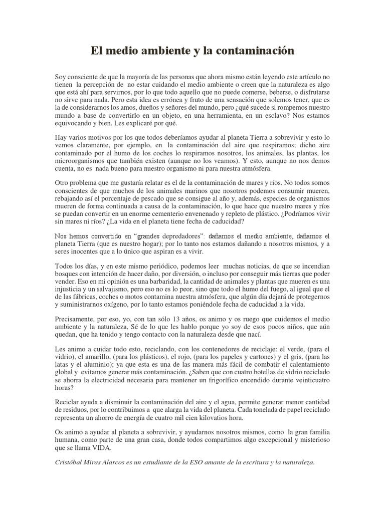 Cuidemos el Medio Ambiente Juntos | PDF | Contaminación | Reciclaje
