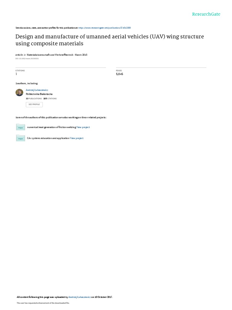 Design and Manufacture of Umanned Aerial Vehicles (UAV) Wing Structure ...