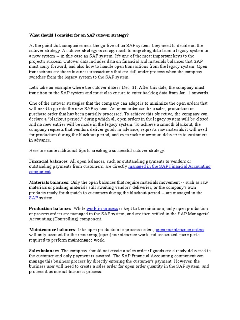 Sap Cutover Strategy Pdf Sap Se Business Process