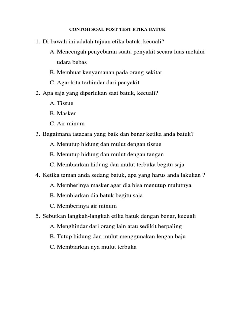 Contoh Soal Pre Test Etika Batuk | PDF