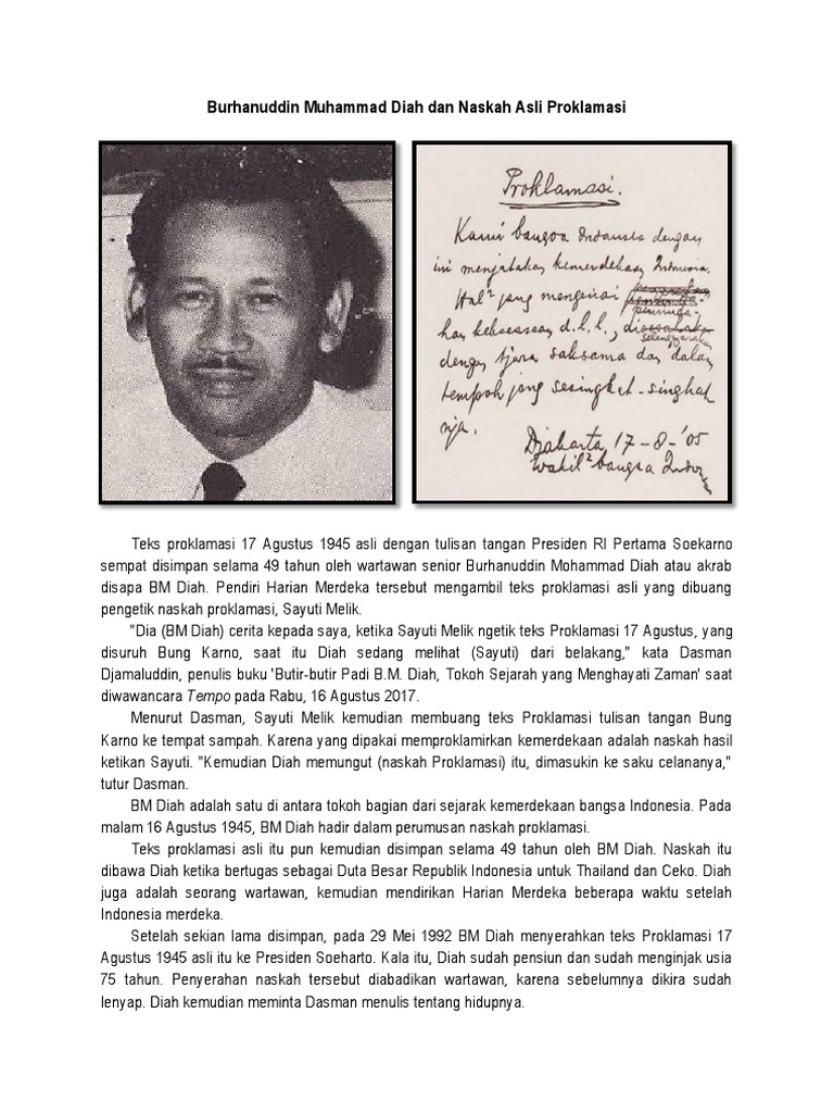 Teks Proklamasi Asli dan BM Diah | PDF