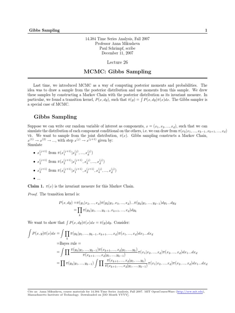 MCMC: Gibbs Sampling: D K k1 k+1 D | PDF | Kalman Filter | Statistical ...