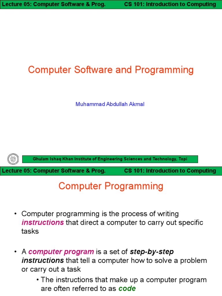 ITC Lect 05 (Computer Software and Programming) | PDF | Programming Language | Computer Programming