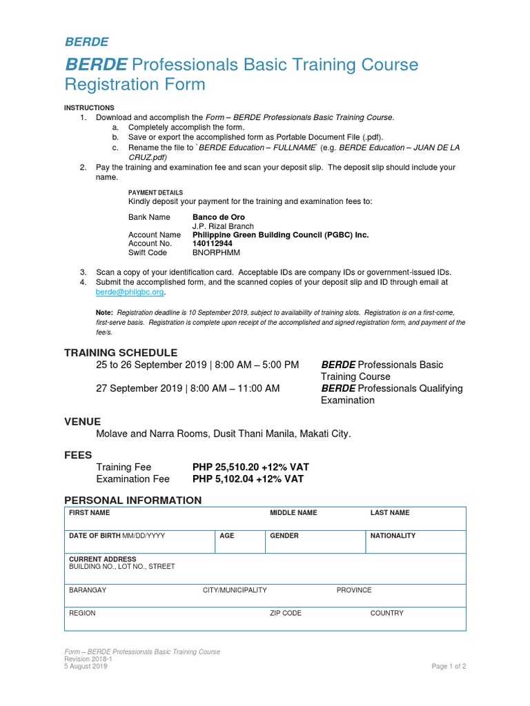 BERDE Professionals Training Registration | PDF | Identity Document ...
