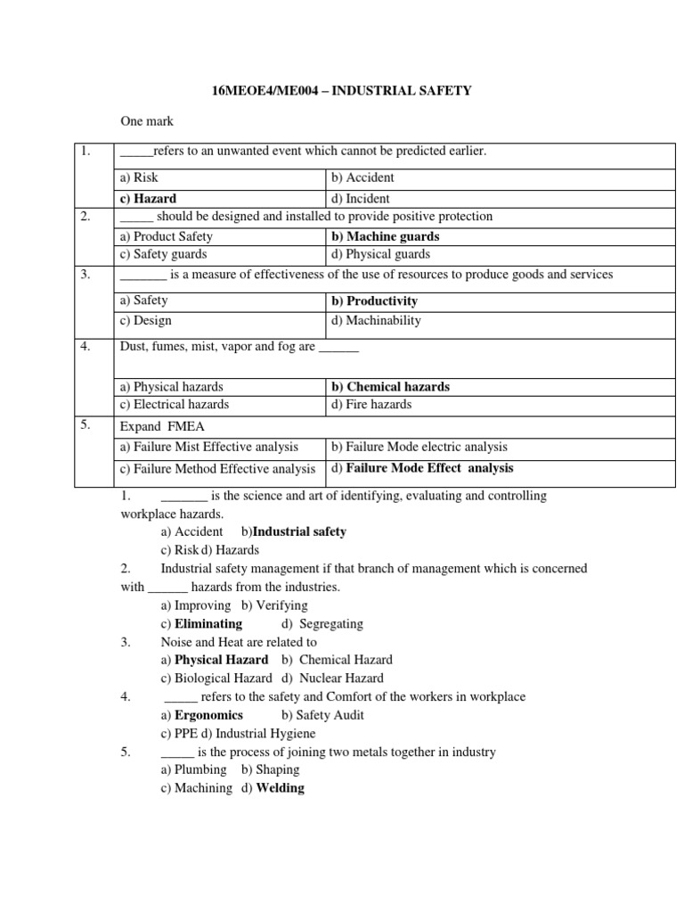 16Meoe4/Me004 - Industrial Safety | PDF | Human Body | Occupational ...