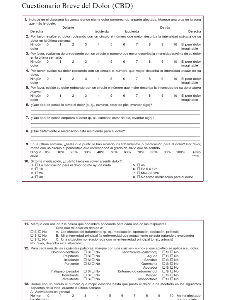 Cuestionario Del Dolor | Dolor | Especialidades Medicas