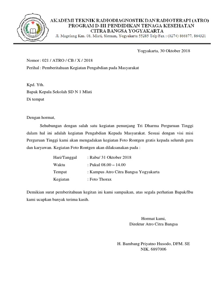 Surat Pemberitahuan Rontgen | PDF