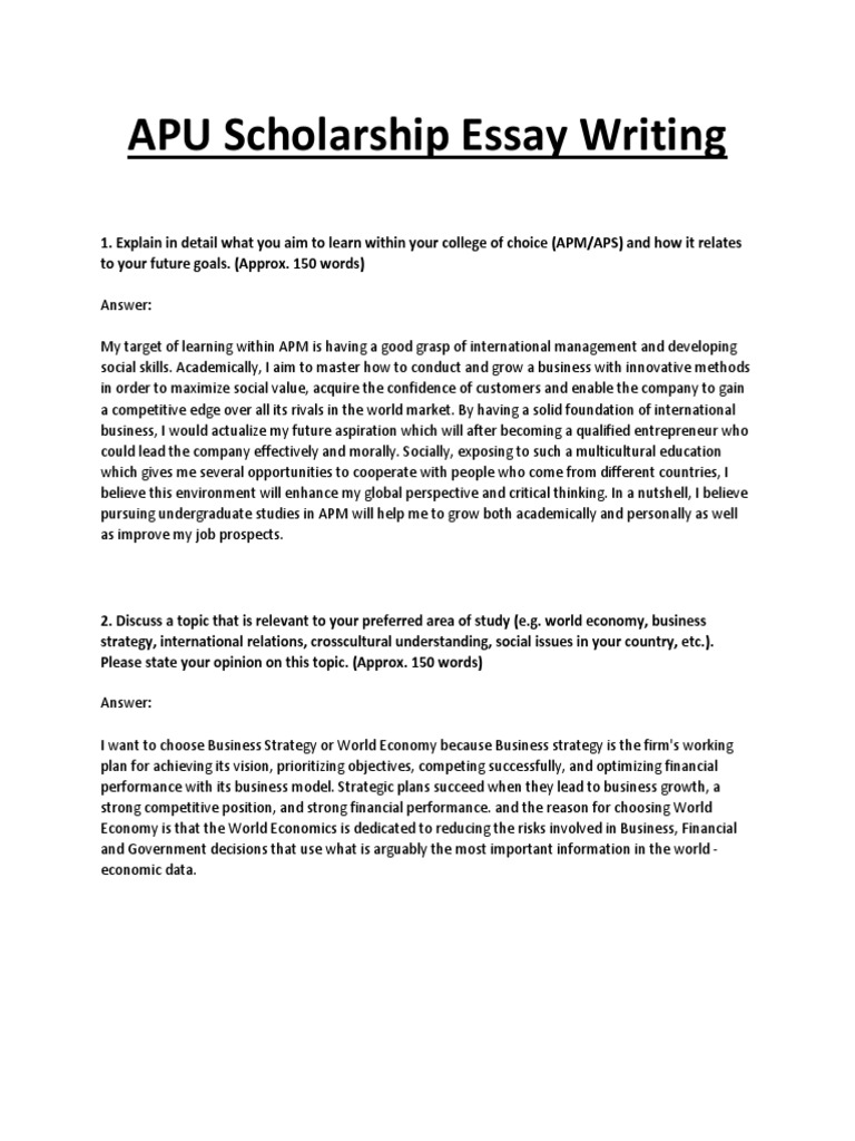 APU Scholarship Essay Writing | PDF | Strategic Management | Economics