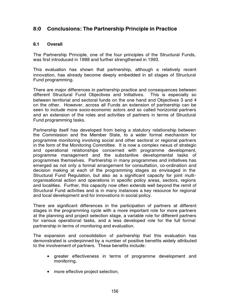 8:0 Conclusions: The Partnership Principle in Practice: 8.1 Overall ...