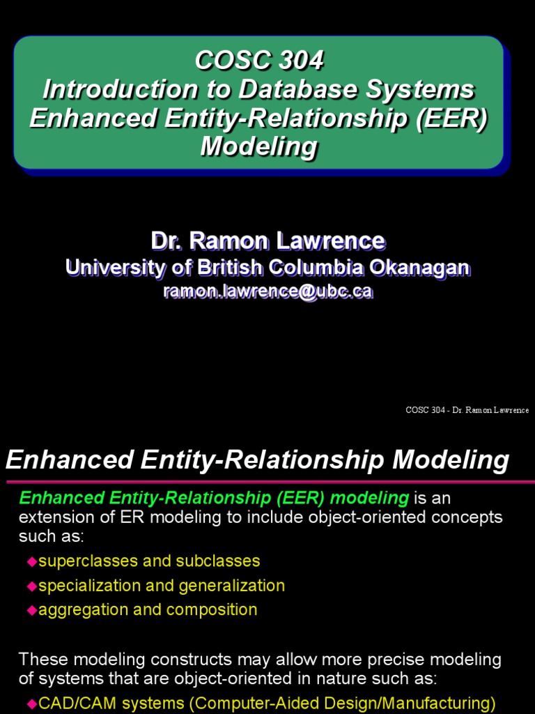 COSC 304 Introduction To Database Systems Enhanced Entity-Relationship (EER) Modeling | PDF ...